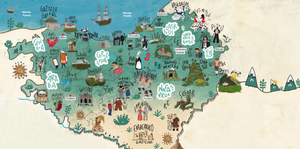Euskal Herriko mapa ilustratu eta ludikoa Iparraldeko ikasleentzat - Ehige